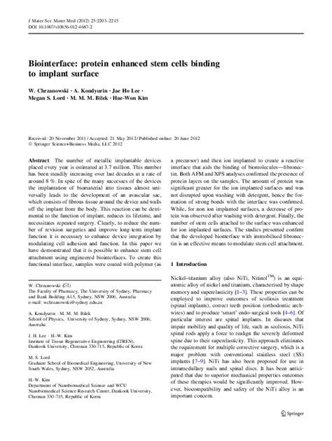 Pdf Biointerface Protein Enhanced Stem Cells Binding To Implant Surface