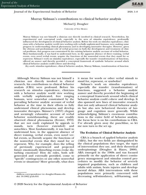 Murray Sidmans Contributions To Clinical Behavior Analysis Pdf
