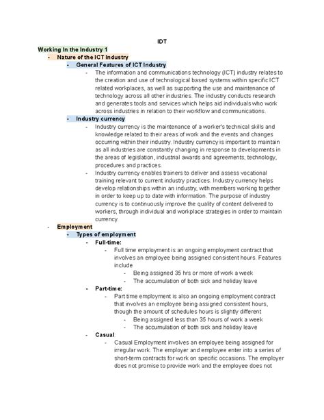HSC Notes IDT IDt Notes For All Modules IDT Working In The Industry 1 Nature Of The ICT
