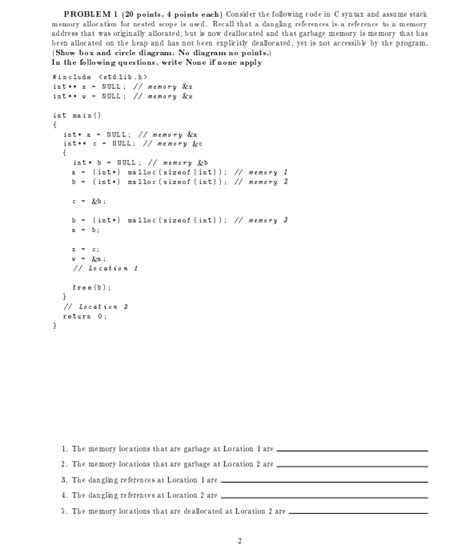 Problem 1 20 Points 4 Points Each Consider The