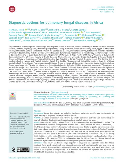 Pdf Diagnostic Options For Pulmonary Fungal Diseases In Africa