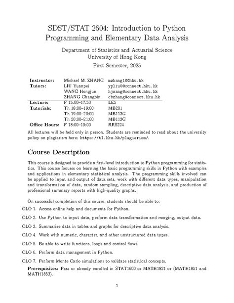 Stat2604 Syllabus For Intro To Python And Data Analysis Studocu