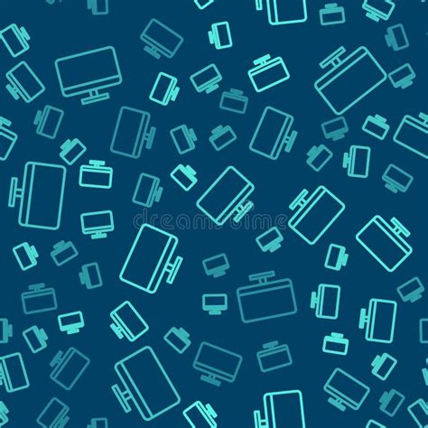 Green Line Computer Monitor Screen Icon Isolated Seamless Pattern On Blue Background Electronic