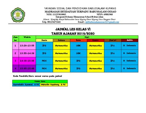 Jadwal Les Kelas Vi Pdf