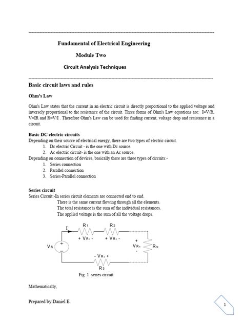 Fundamental Of Electrical Engineering Module 2 Pdf Electrical Network Series And Parallel
