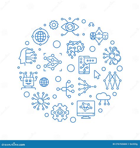 Ml Or Machine Learning Concept Round Line Blue Banner Vector Illustration Stock Vector