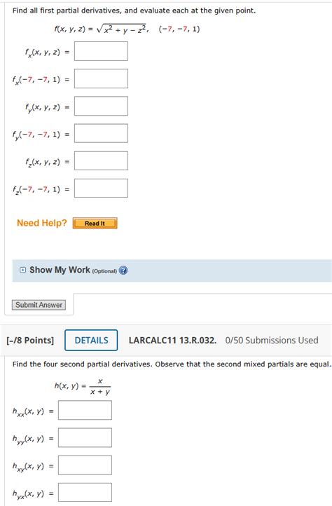 Solved Find Fxfy And Fz And Evaluate Each At The Given Chegg