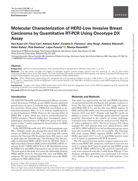 Pdf Molecular Characterization Of Her2 Low Invasive Breast Carcinoma By Quantitative Rt Pcr