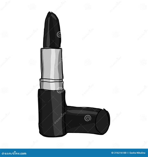 Black Lipstick Black Open Lipstick Bottle Cartoon Sketch On A White