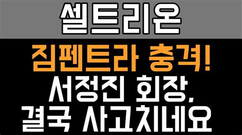 셀트리온 주가전망 짐펜트라 충격 서정진 회장 결국 사고치네요 Youtube
