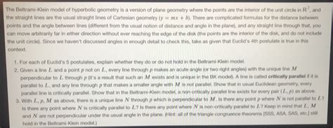 The Beltrami Klein Model Of Hyperbolic Geometry Is A
