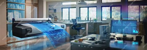 Professional Large Format Plotter At An Engineering Office Printing Design Blueprints Premium