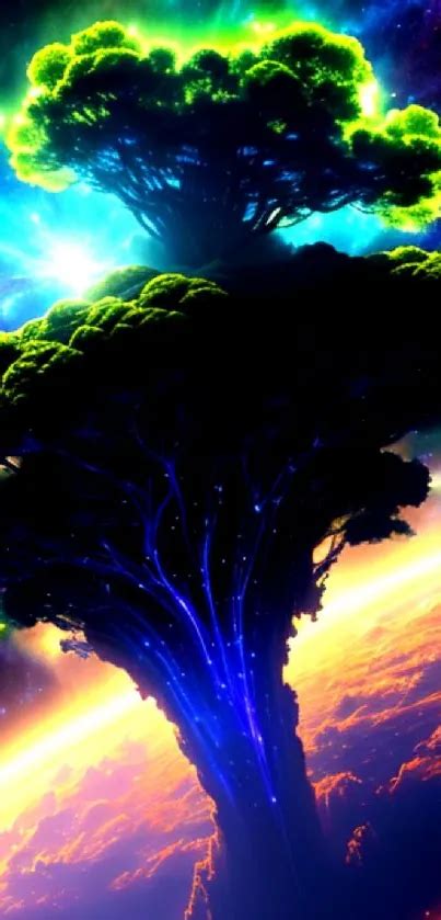 Vibrant Cosmic Tree Wallpaper Free Download