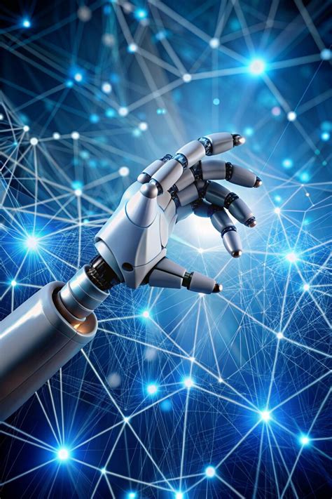 Ai Machine Learning Hand Of Robot Touching On Big Data Network Connection Background Science And