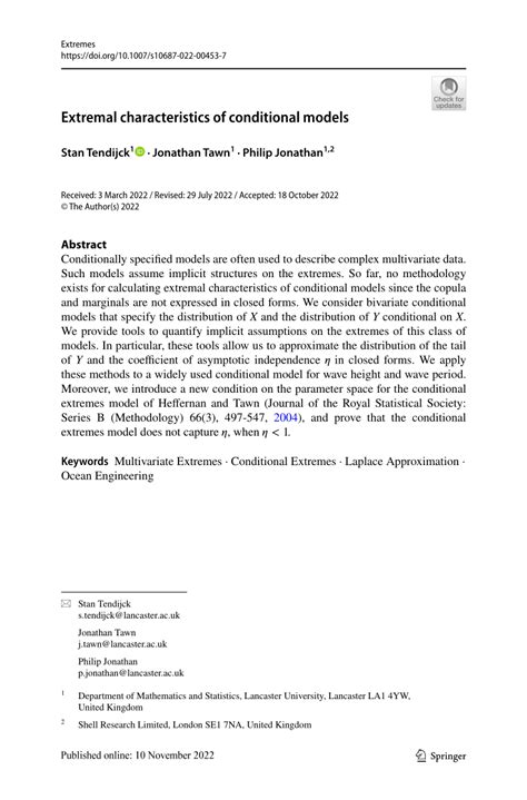 Pdf Extremal Characteristics Of Conditional Models