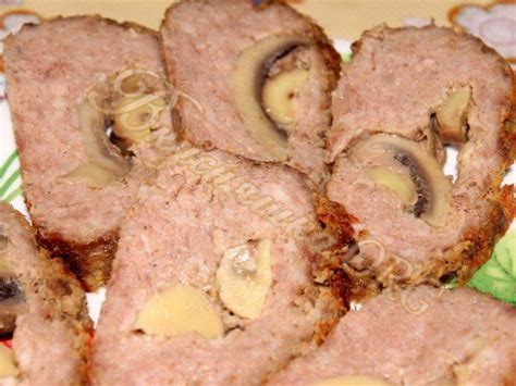 Рулет из мясного фарша с грибами Фарш Рулет Грибы