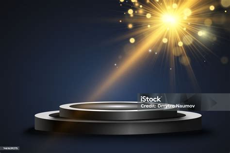연단 받침대 또는 플랫폼 배경의 스포트라이트로 조명 벡터 일러스트레이션 밝은 빛 위에서 빛 광고 장소 1위에 대한 스톡 벡터 아트 및 기타 이미지 Istock