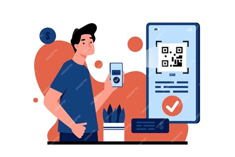 premium vector man making payment using qr code