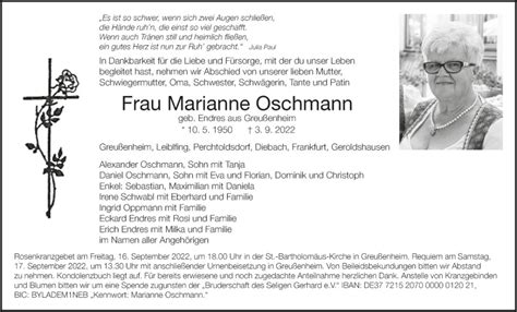 Traueranzeigen Von Marianne Oschmann Trauerportal Ihrer Tageszeitung