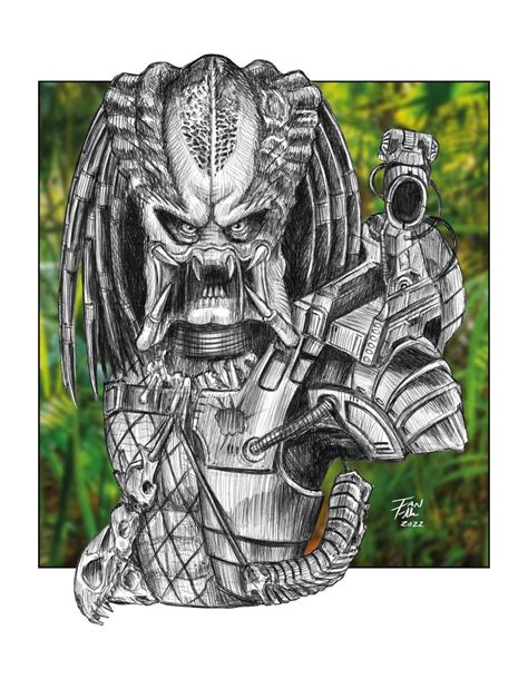 Predator Drawing Fine Art Print Artwork Prey Alien Creature Pen And Ink Etsy