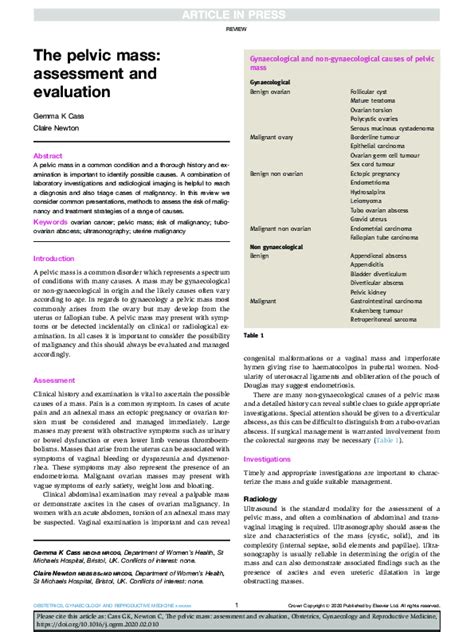 Pdf The Pelvic Mass Assessment And Evaluation