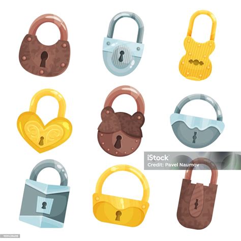 골동품 오래 된 자물쇠 세트 청동 황금과 통제 벡터 일러스트 0명에 대한 스톡 벡터 아트 및 기타 이미지 0명 금고 보안 장비 날씨 Istock
