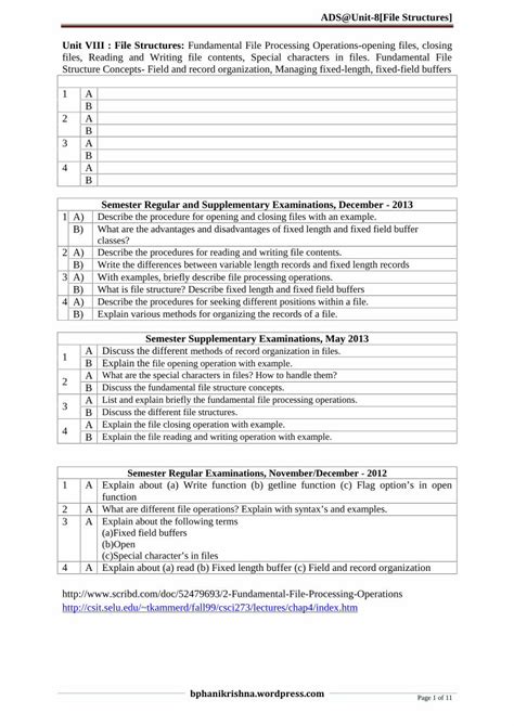 Pdf Unit Viii File Structures Fundamental File Processing · Adsunit 8 File Structures