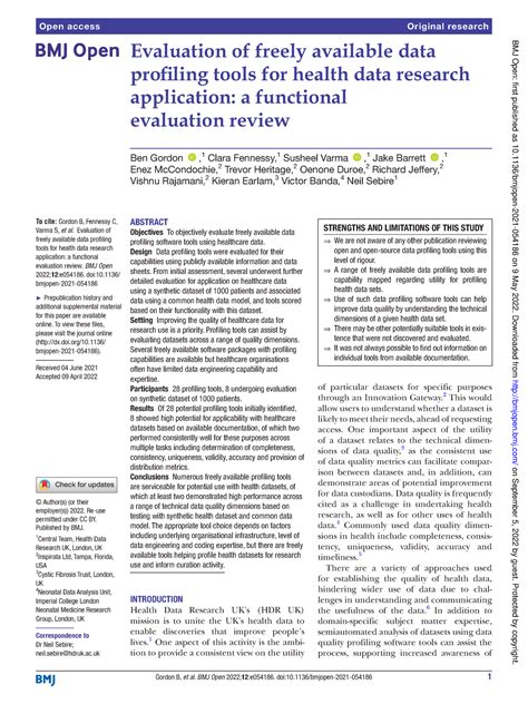 Evaluation Of Freely Available Data Profiling Tools For Health Data