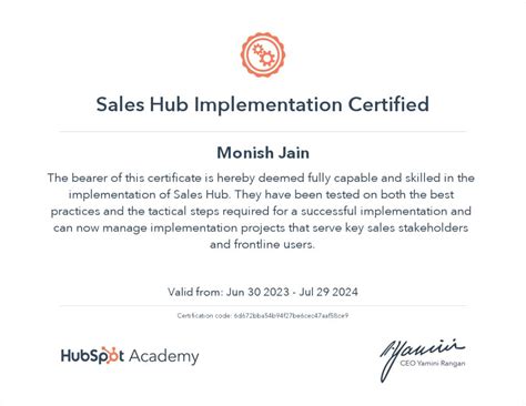 monish jain mba on linkedin hubspot academy sales hub implementation certification