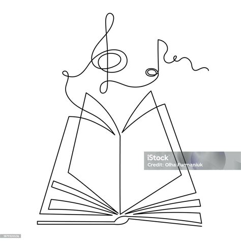 고음 음자리표와 음표 하나의 라인 아트 손으로 그린 연속 윤곽선으로 책 창의적인 디자인 교육 학습 개념 예술적 템플릿 개요를 공부합니다 편집 가능한 획