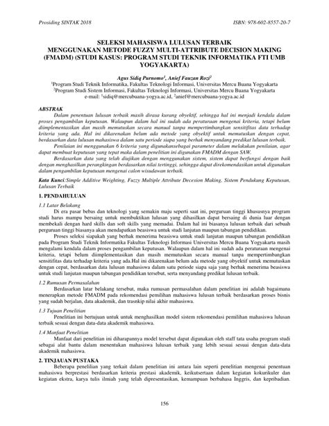 Pdf Seleksi Mahasiswa Lulusan Terbaik Menggunakan Metode Fuzzy Multi Attribute Decision Making