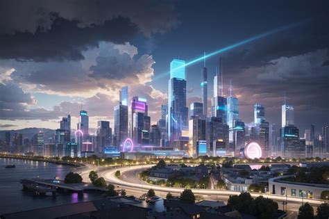 Premium Ai Image Future City Evolution With Highspeed Internet Cloud Computing Synergy For