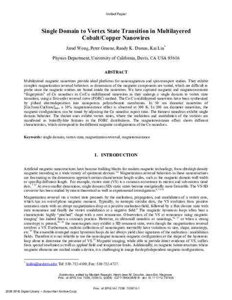 Pdf Single Domain To Vortex State Transition In Multilayered Cobalt Copper Nanowires
