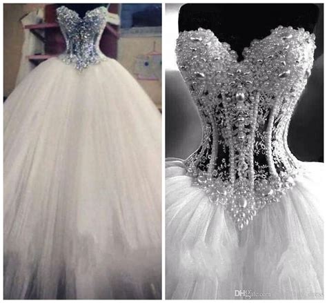 Bling Ball Gown Wedding Dress Beads Rhinestones Tulle Crystal Pearls