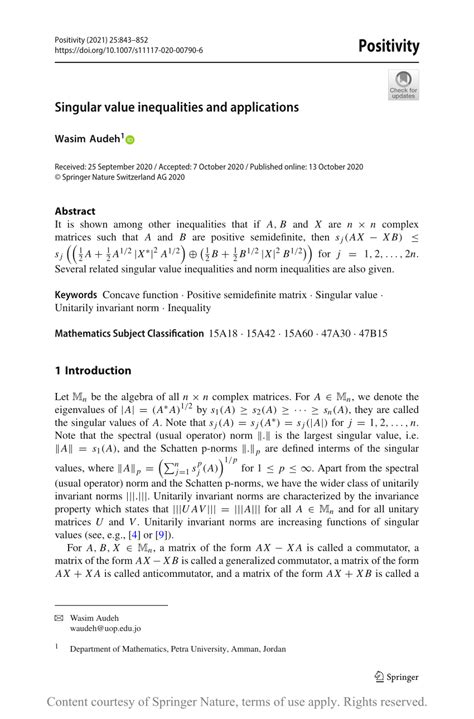 Singular Value Inequalities And Applications Request PDF
