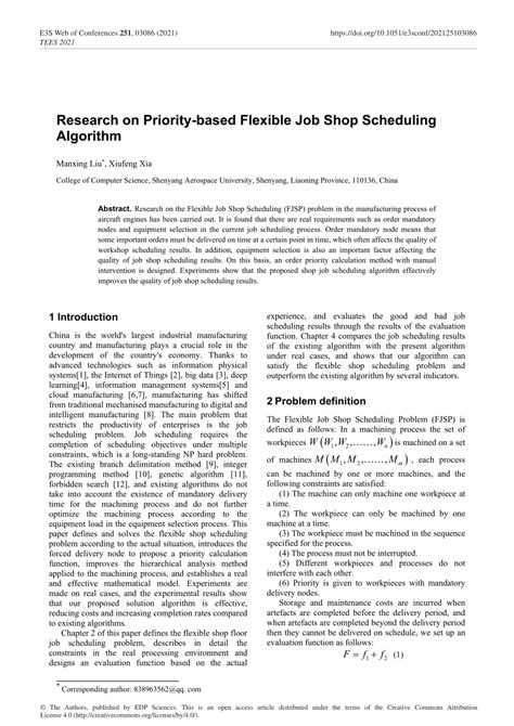 Pdf Research On Priority Based Flexible Job Shop Scheduling Algorithm