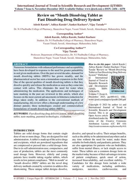 Review On Formulation Approaches And Evaluation Parameters Of Mouth Dissolving Tablet Pdf