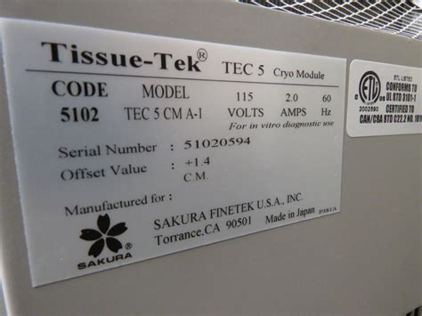 Sakura Tec 5 Tissue Tek Embedding Center W Cryo Module Excellent Wo