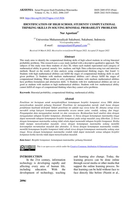 Pdf Identification Of High School Students Computational Thinking