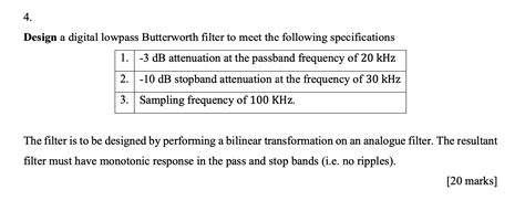 Solved 4 Design A Digital Lowpass Butterworth Filter To