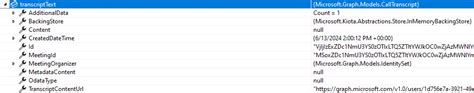 C Microsoft Graph Accessing Onlinemeetings Transcripts The Expression Cannot Be Evaluated
