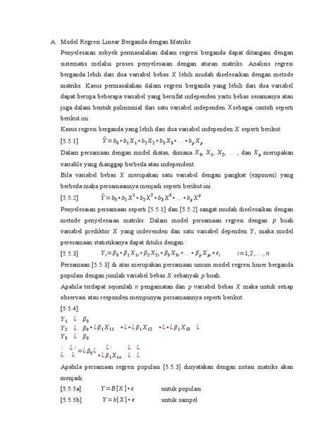 Model Regresi Linear Berganda Dengan Matriks Pdf