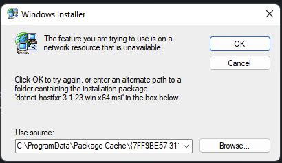 Can T Find Dotnet Hostfxr Msi To Update Uninstall Net Core Issue Dotnet Core