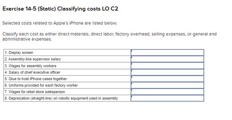 Solved Exercise Static Classifying Costs LO Chegg