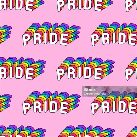 분홍색 배경에 고립 된 단어 프라이드와 원활한 패턴 텍스트 패치 벡터 디자인 게이 Lgbt 무지개 개념 직물 배너 포장지 등에 대한 배경 화면 동성애자에 대한 스톡 벡터