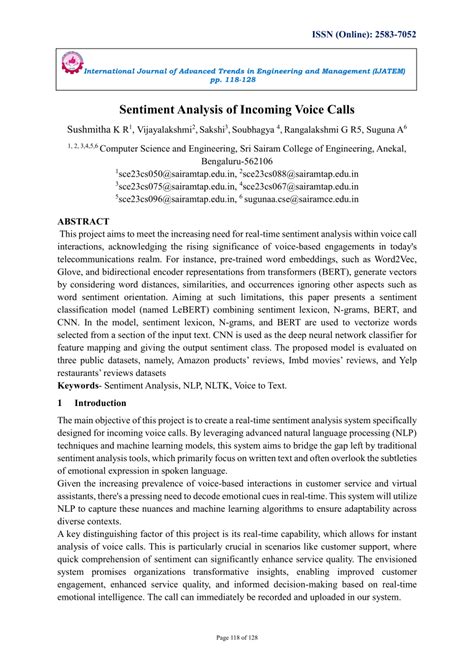 PDF Sentiment Analysis Of Incoming Voice Calls