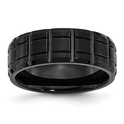 Diamond2deal Titanium Brushed And Polished Black Ip Plated 8mm Notched
