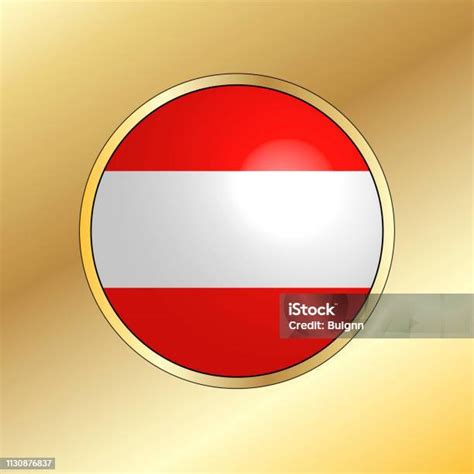 오스트리아의 국기의 아이콘 금속 골든 프레임과 빛의 반사와 라운드 버튼 아름 다운 골드 배경입니다 편집 가능한 벡터 Eps 10 일러스트입니다 0명에 대한 스톡 벡터 아트