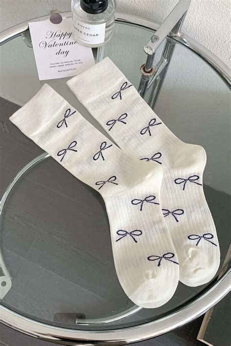 Bow Print Ribbed Crew Socks Pre Order Crew Socks Bows Valentines