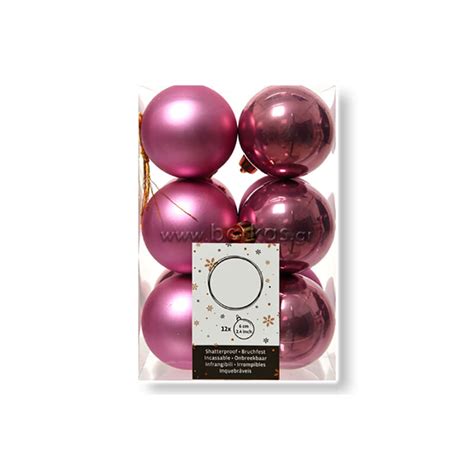 Μπάλα Χριστουγεννιάτικη μονόχρωμη ματ And γυαλιστερή ροζ 6 εκ 12 τεμ